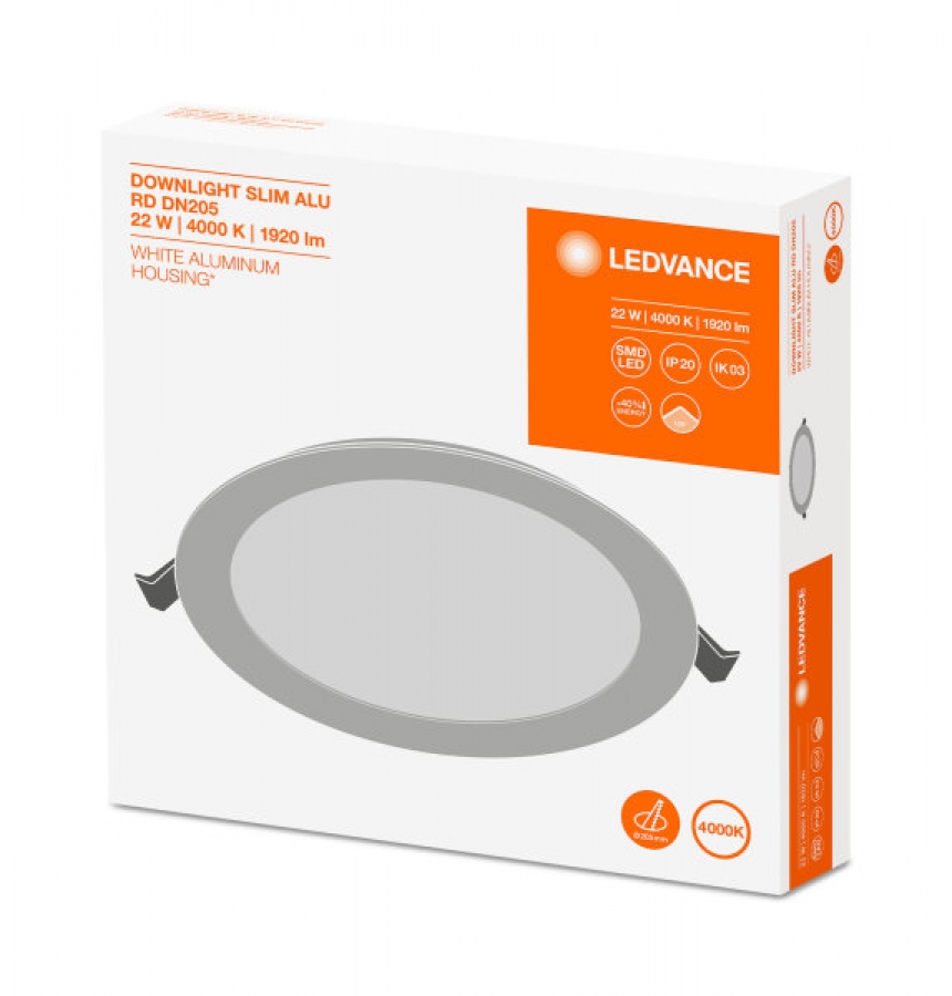 ΦΩΤΙΣΤΙΚΟ ΟΡΟΦΗΣ ΧΩΝΕΥΤΟ SLIM DOWNLIGHT LEDVANCE DN205 22W 4000K ...