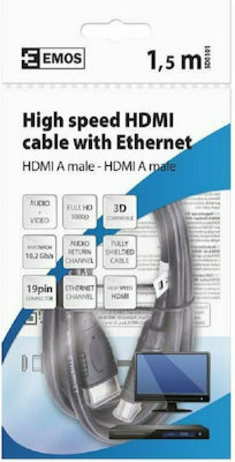 ΚΑΛΩΔΙΟ HDMI WITH ETHERNET (ΗΧΟΥ & ΕΙΚΟΝΑΣ) 1,5 ΜΕΤΡΩΝ EMOS SD0101 ...